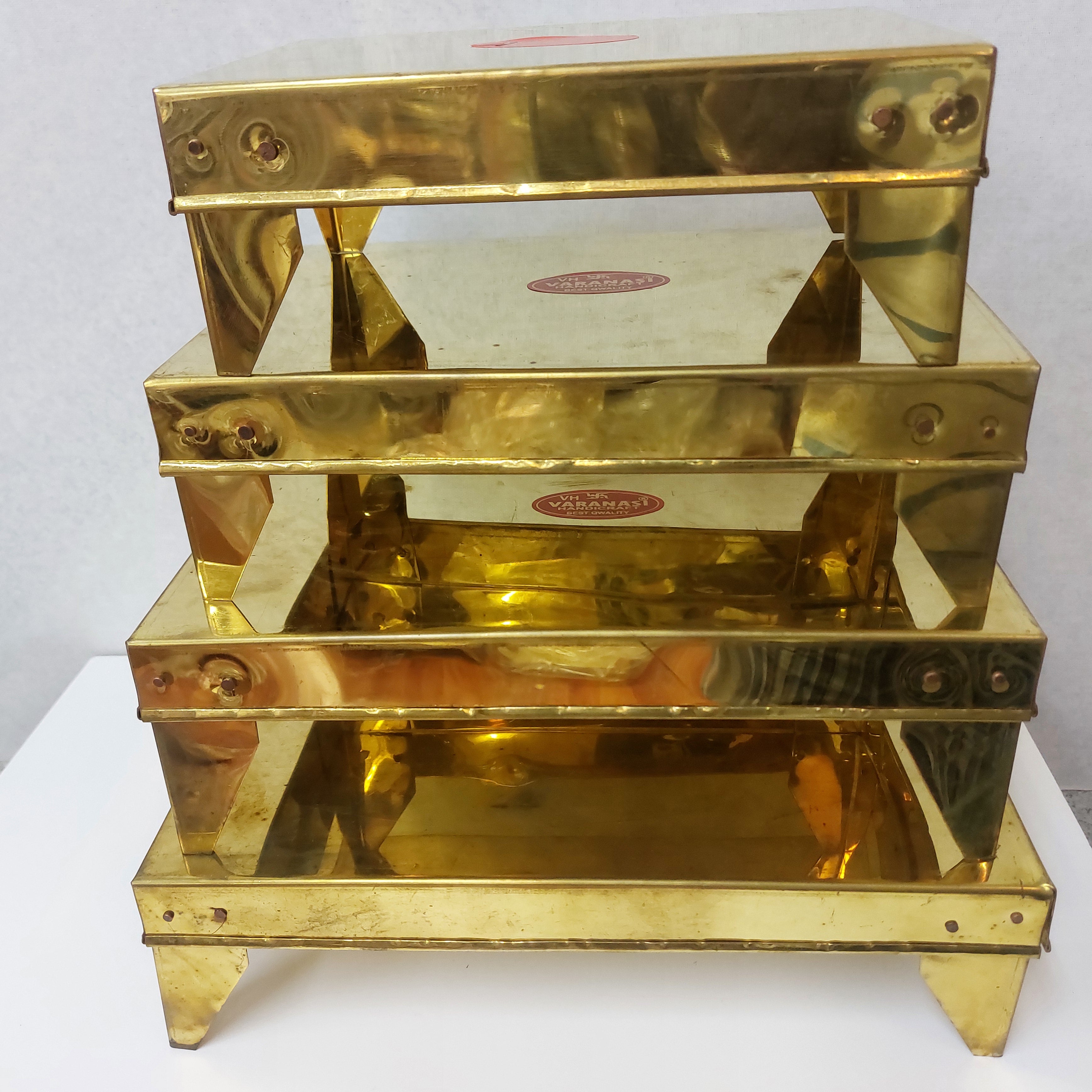Brass Traditional Rectangular Pooja Stand / Stool / Chowki for Idols ...